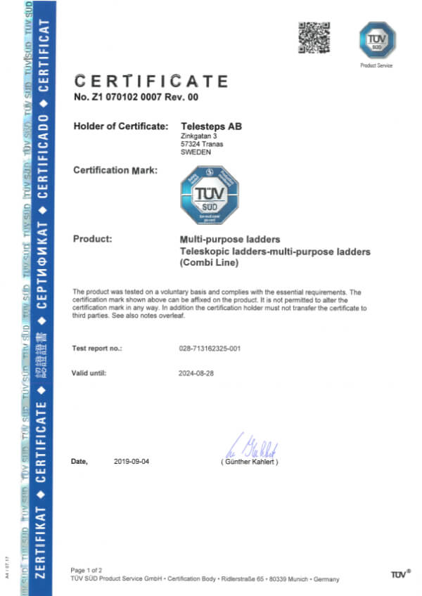 Telesteps Combi Line Certificate - Murdoch International