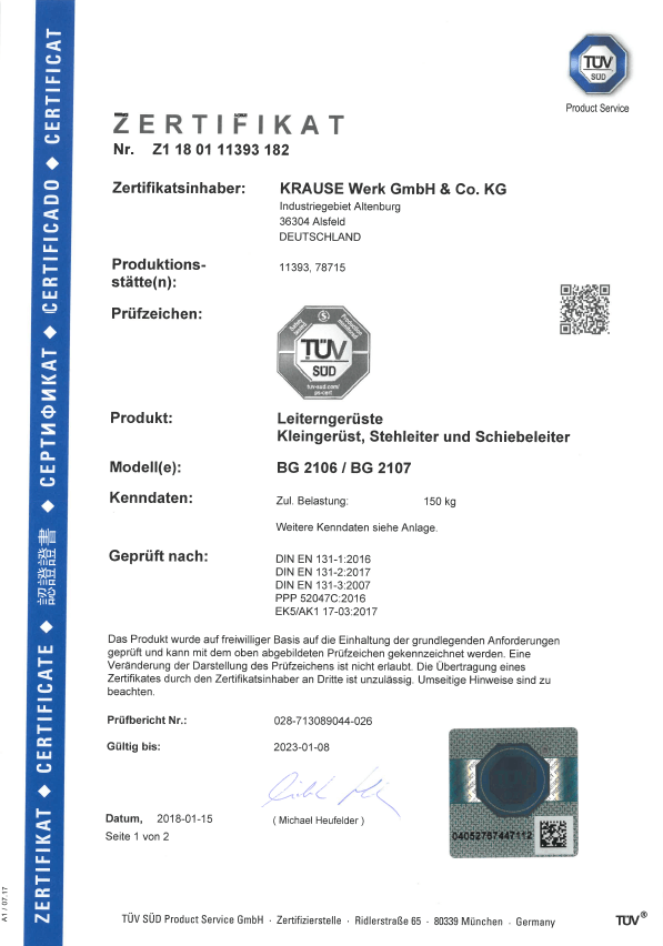 Krause Corda Scaffold Combination Ladder Certificate - Murdoch ...